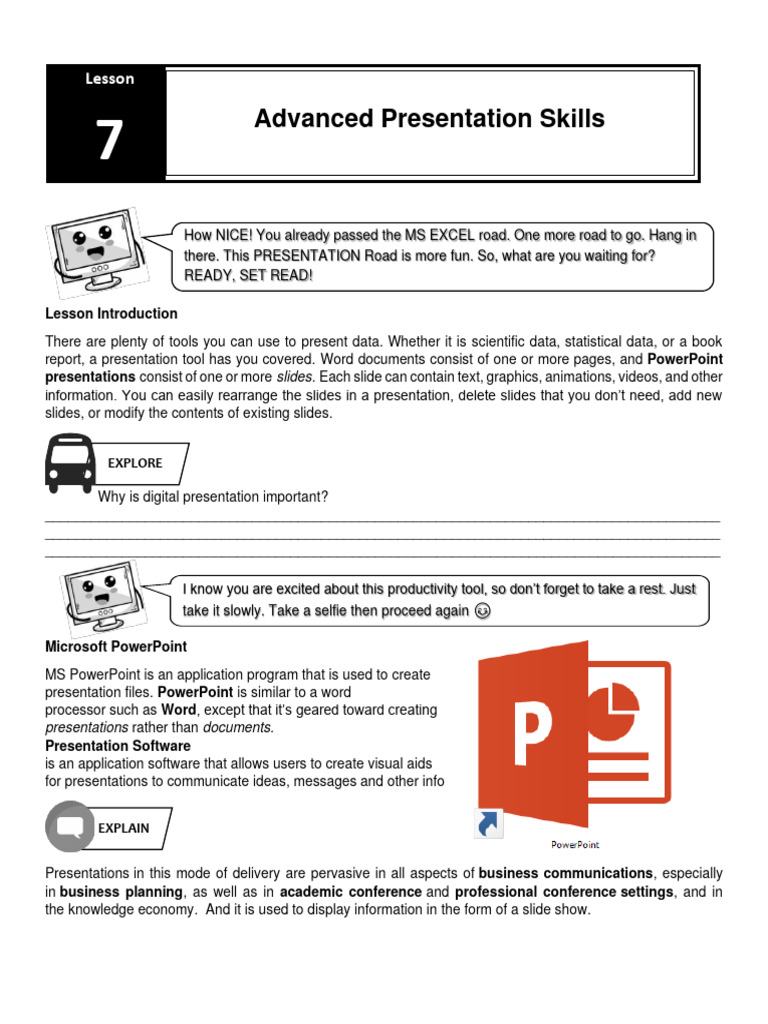 Lesson 7 MS | PDF | Microsoft Power Point | Microsoft Excel
