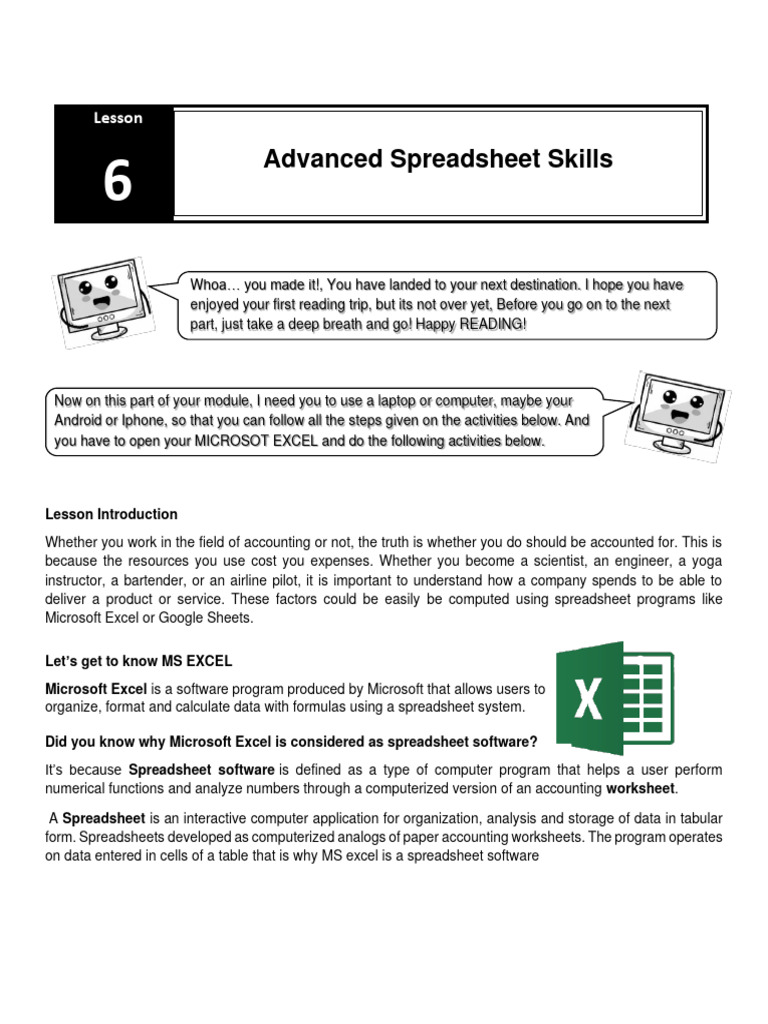 Lesson 6 MS Excel | PDF | Spreadsheet | Microsoft Excel