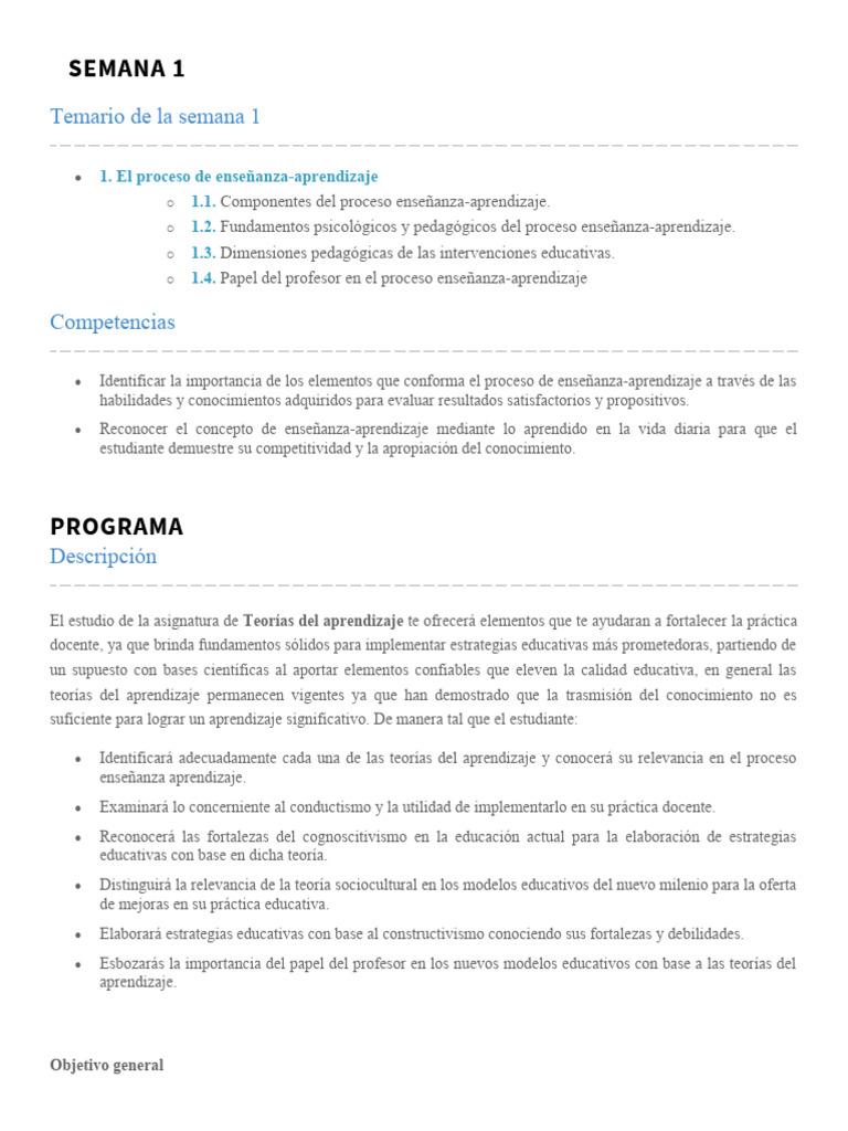 Semana 1 | Descargar gratis PDF | Aprendizaje | Enseñando