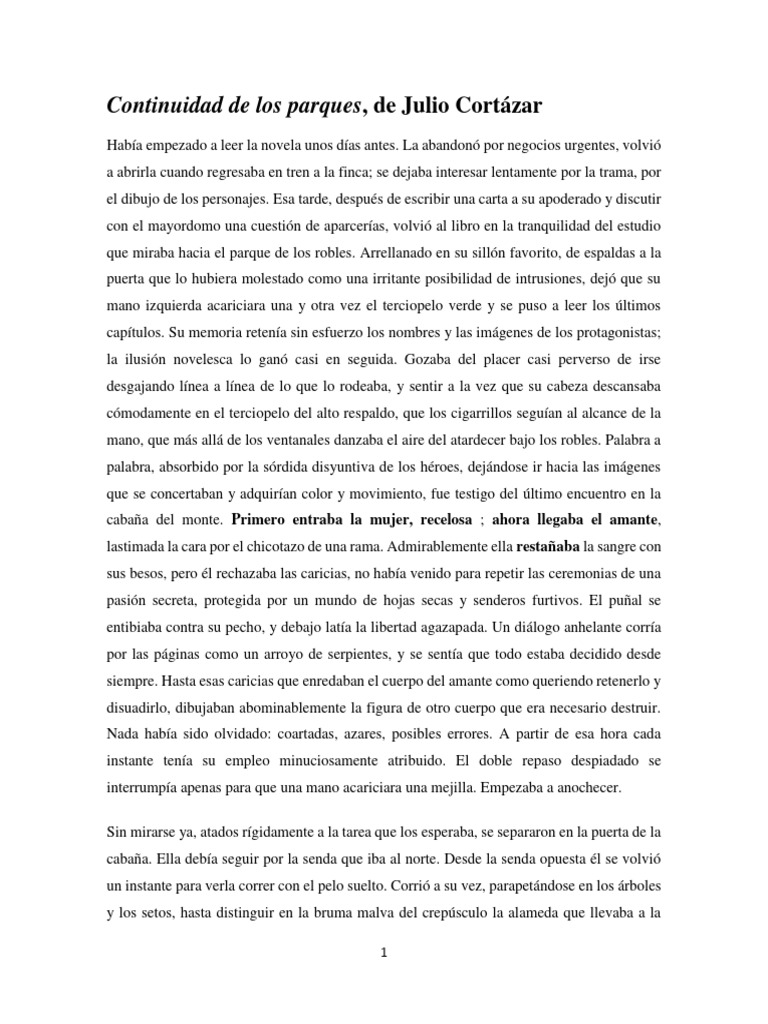 Continuidad de Los Parques - Julio Cortázar | PDF