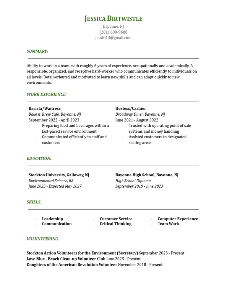 Resume - Jessica Birtwistle | PDF