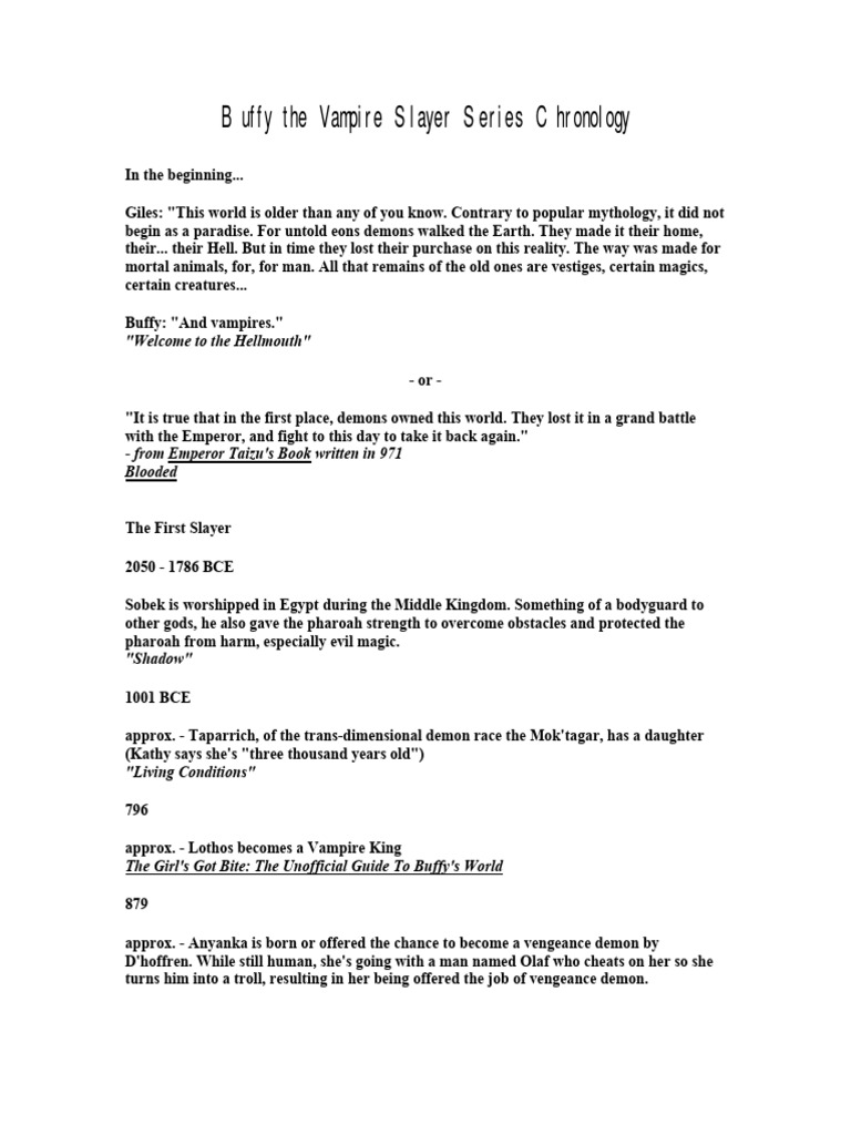 BtVS Master Timeline | PDF | Willow Rosenberg | Buffy The Vampire Slayer Episodes