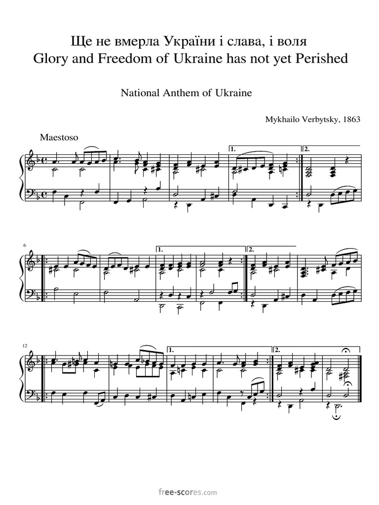 Ukraine National Anthem Sheet Music | PDF | European Music | Politics ...