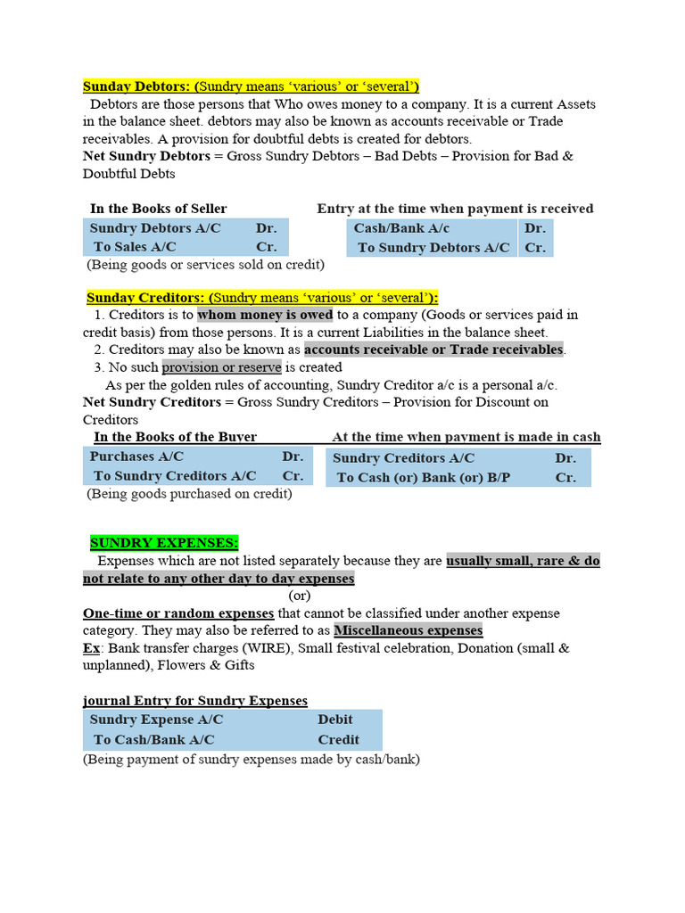 Sundry Creditors & Debtors | PDF | Finance & Money Management
