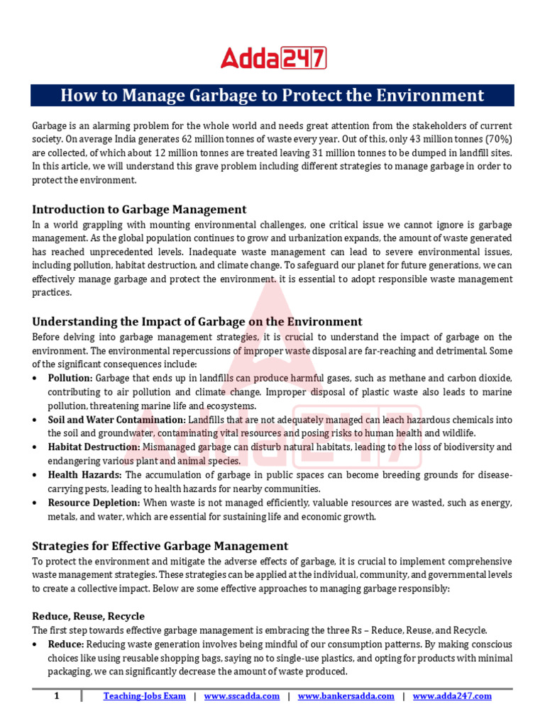 How To Manage Garbage To Protect The Environment | Download Free PDF ...