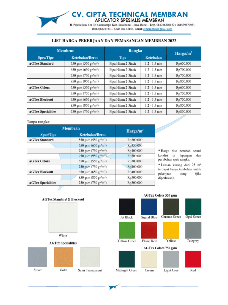 Harga Membran AGTex 2022 | PDF