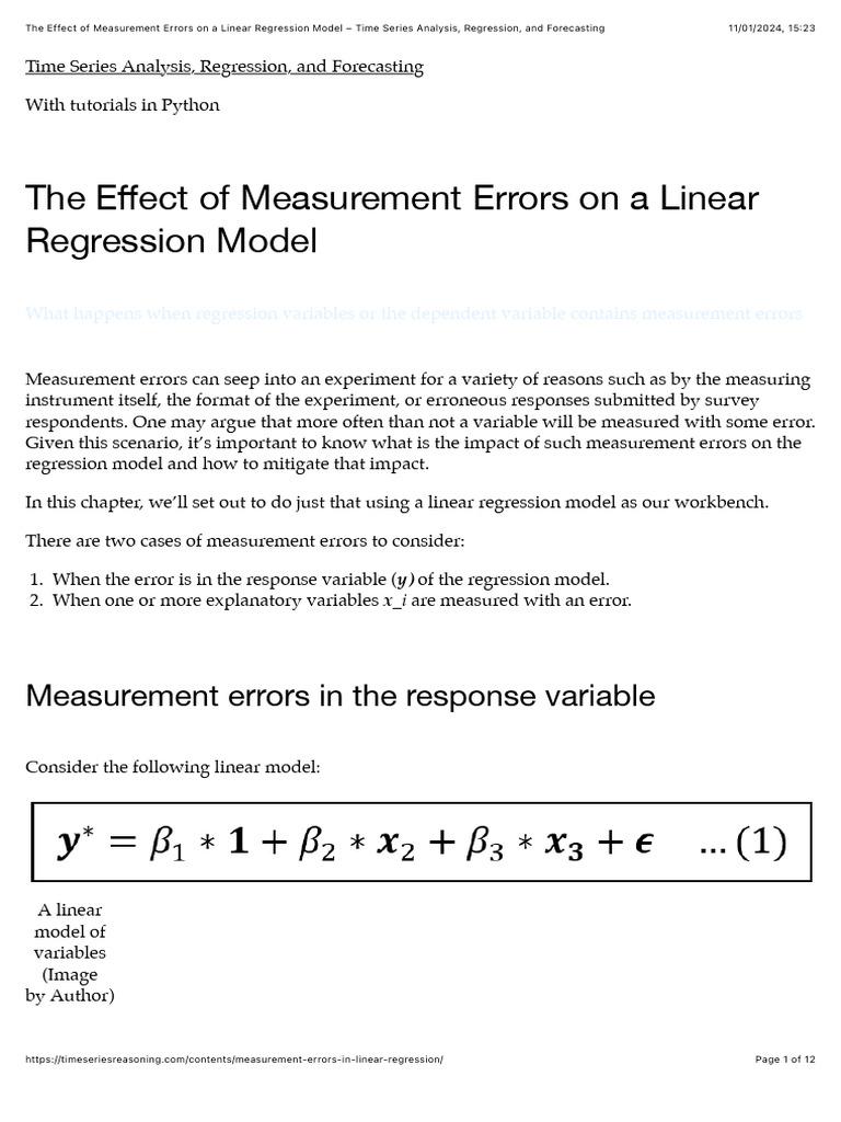 The Effect Of Measurement Errors On A Linear Regression Model Time Series Analysis Regression 