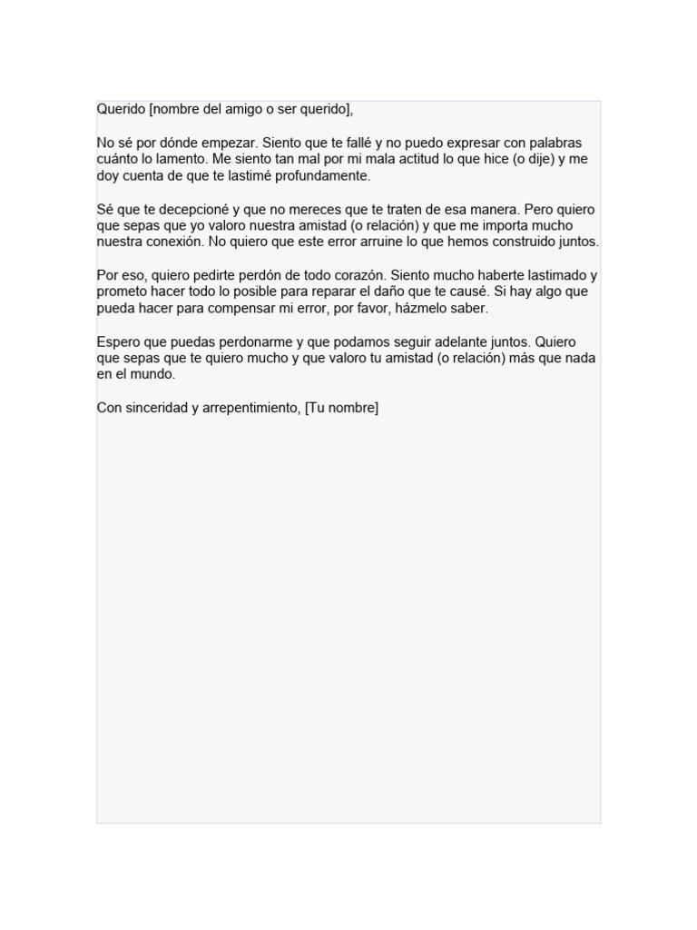 Carta de Perdon Por Mi Actitud Ejemplo A Un Ser Querido 1 | PDF