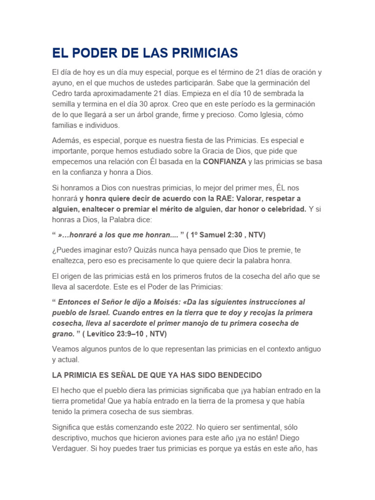 EL PODER DE LAS PRIMICIAS | PDF | La resurrección de Jesús | Bendición
