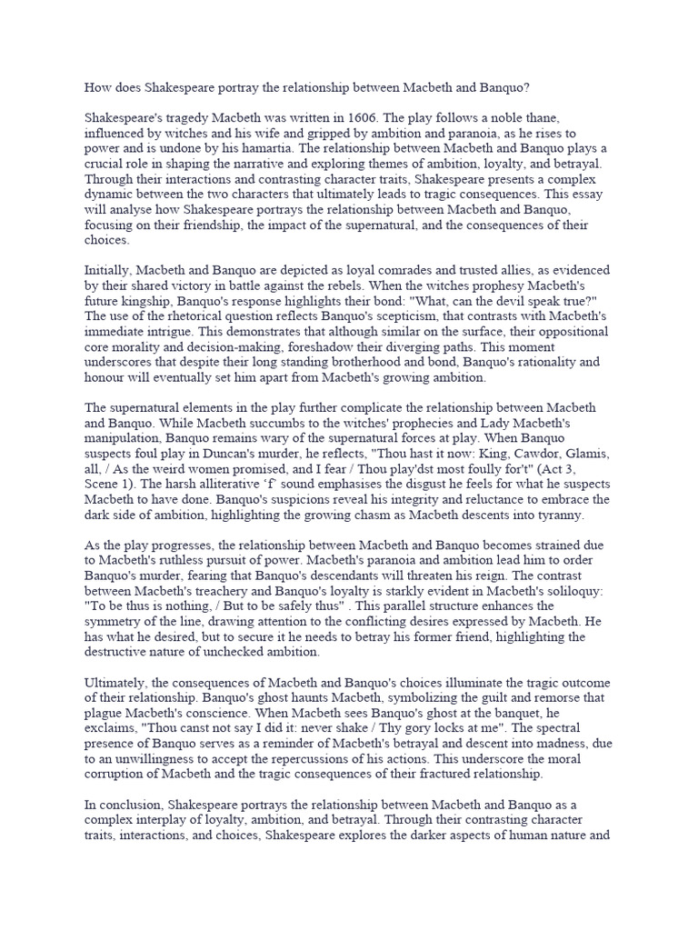 How Does Shakespeare Portray The Relationship Between Macbeth and ...