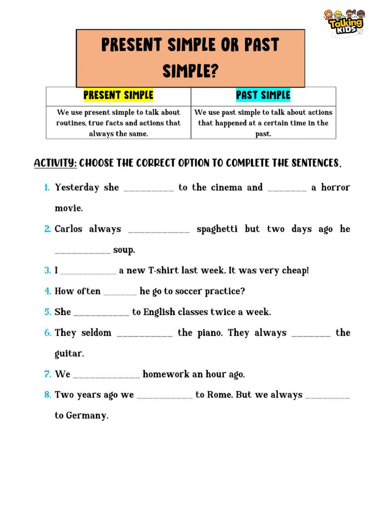 Present Simple Vs Past Simple Worksheet | PDF