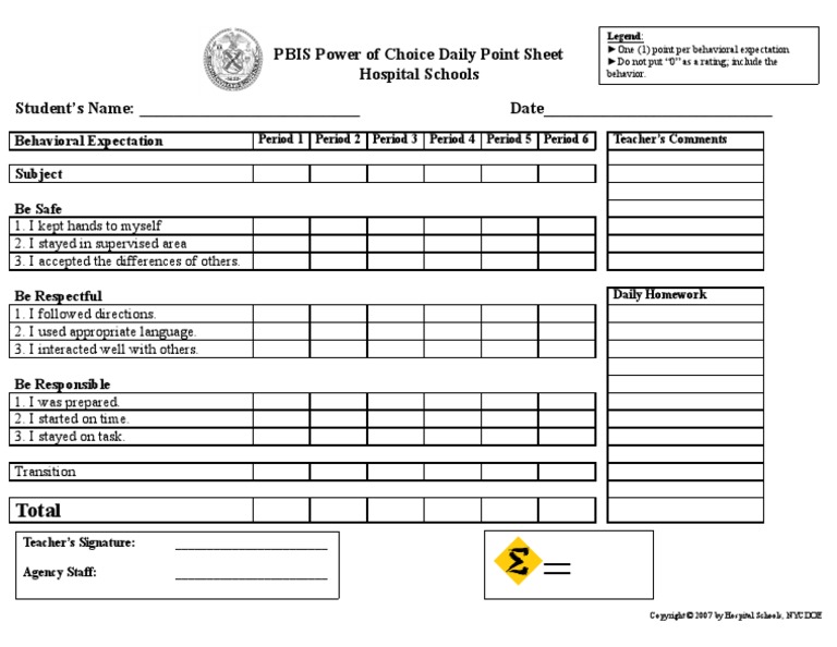Daily Chart-PBIS For 6 Periods | PDF | Self-Improvement | Science ...