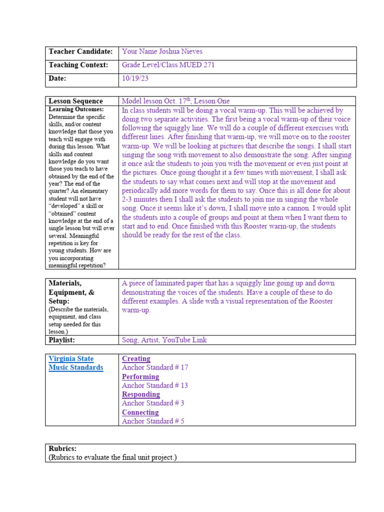 annotated-mued 271 reverse lesson template done | PDF | Singing | Human ...