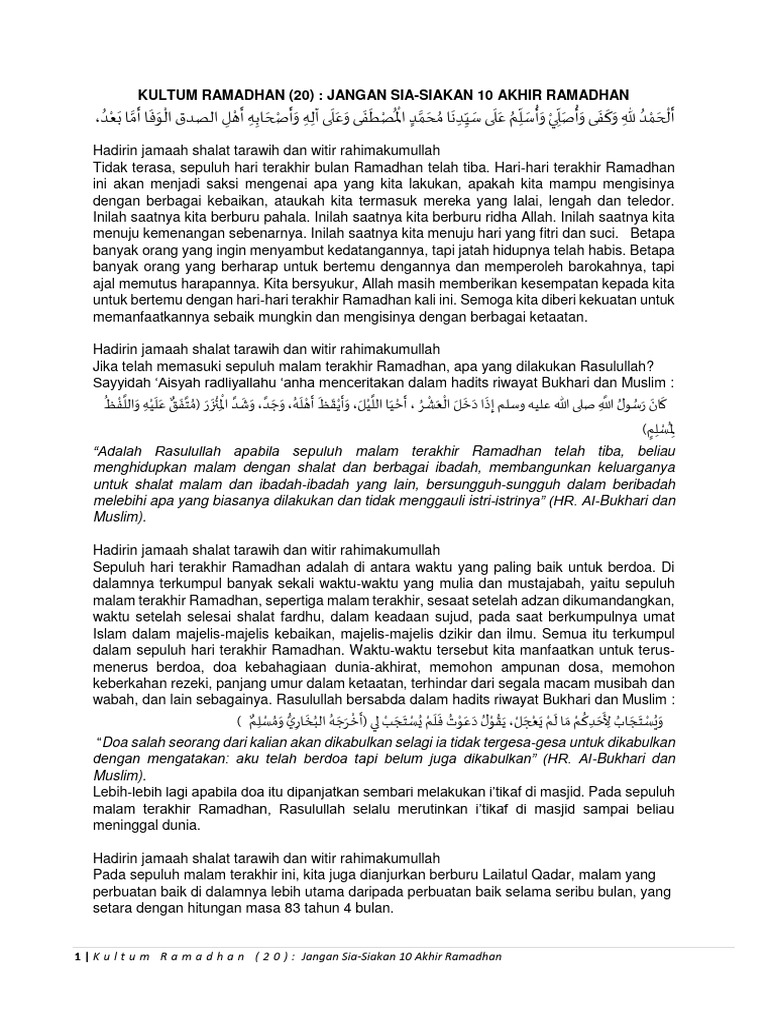 Kultum 20 | PDF | Agama & Spiritualitas