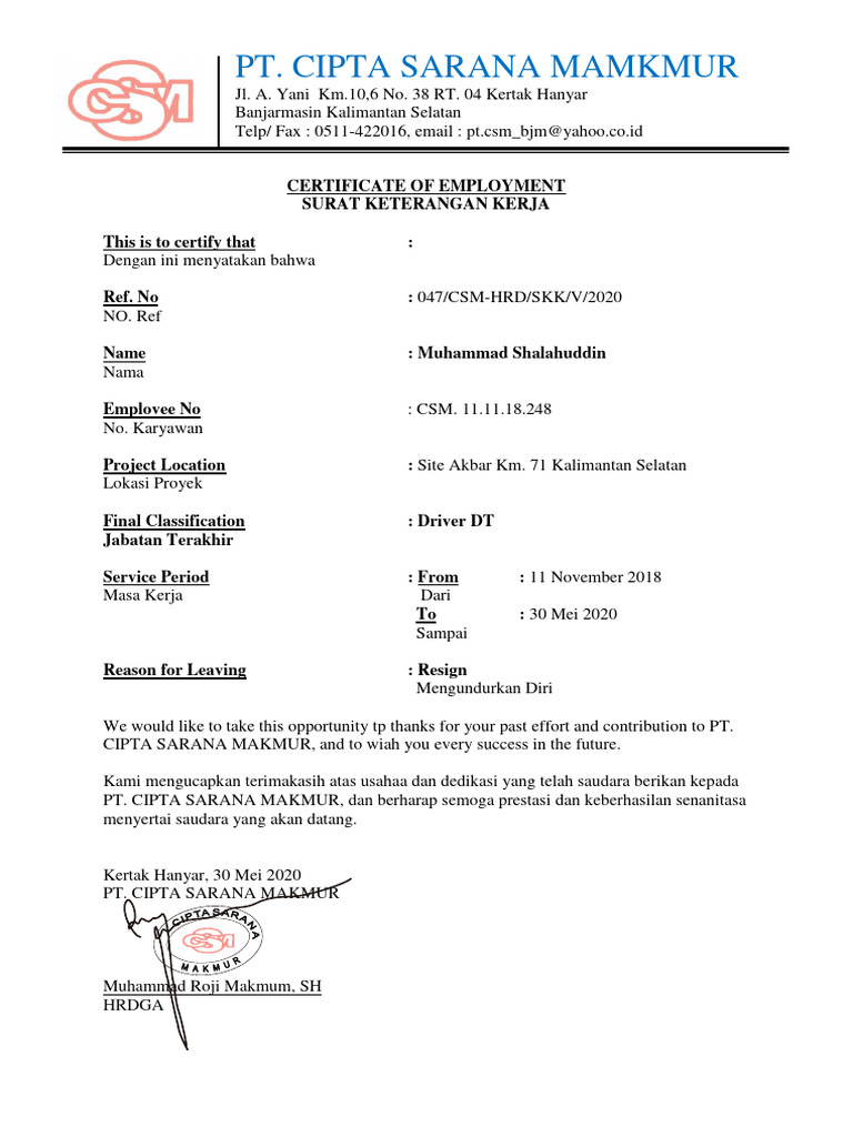 Surat Pengalaman CSM 2 | PDF