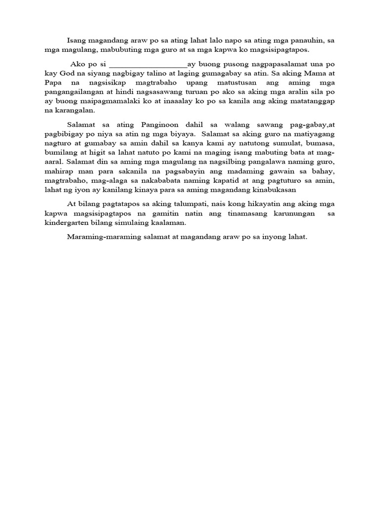 Talumpati Kindergarten | PDF