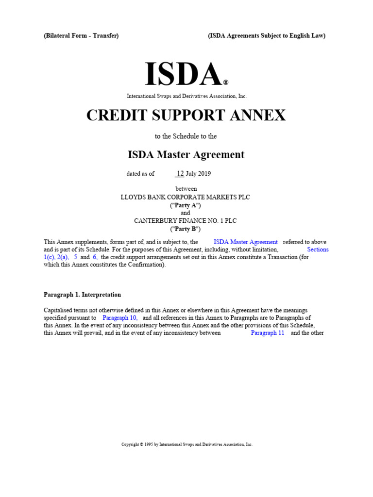 Credit Support Annex | PDF | Valuation (Finance) | Interest