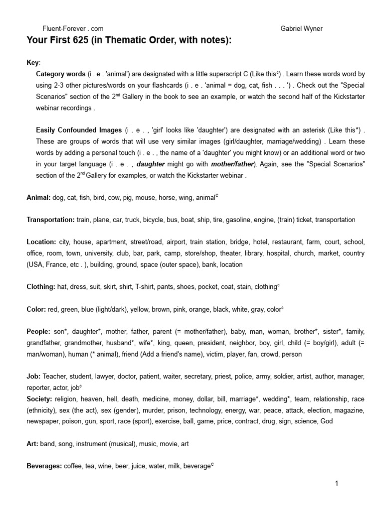 625 List Thematic English | PDF | Grammatical Number | Adjective