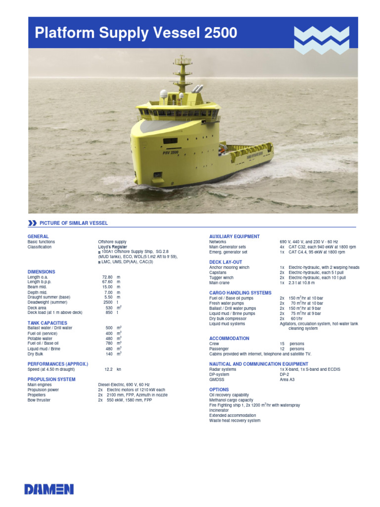 PSV 2500 - Especificaciones y Arreglo General | PDF | Marine Propulsion | Shipping