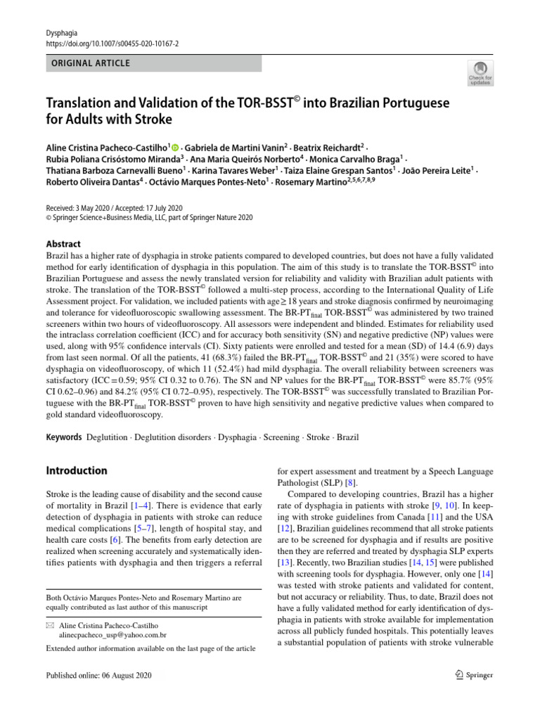 TOR-BSST Translation and Validation of The TOR BSST© Into Brazilian Portuguese | PDF ...