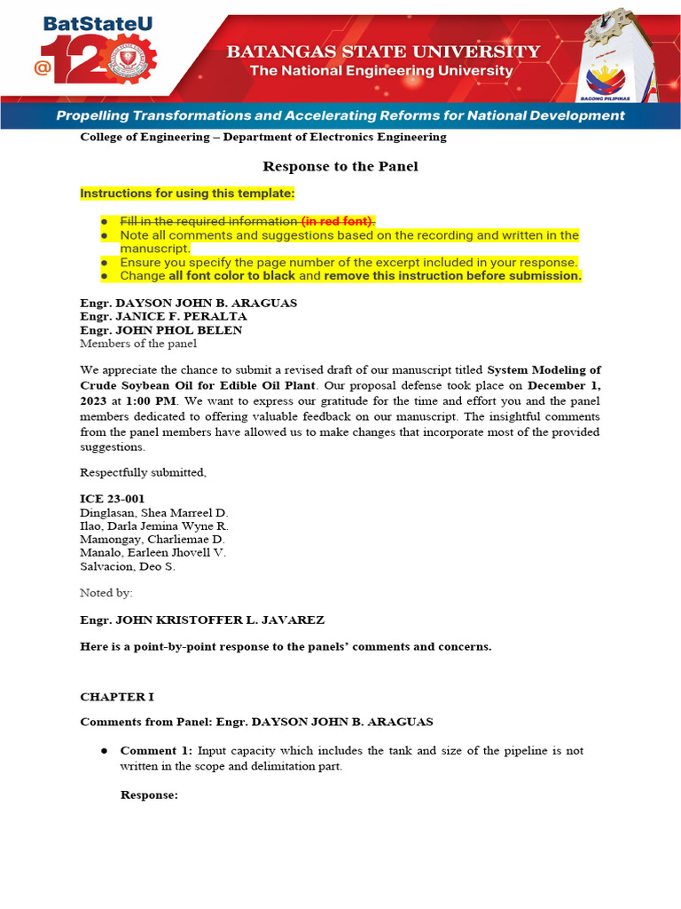 Response To The Panel (Capstone 1) - ICE 001 | PDF | Control Theory | Matlab