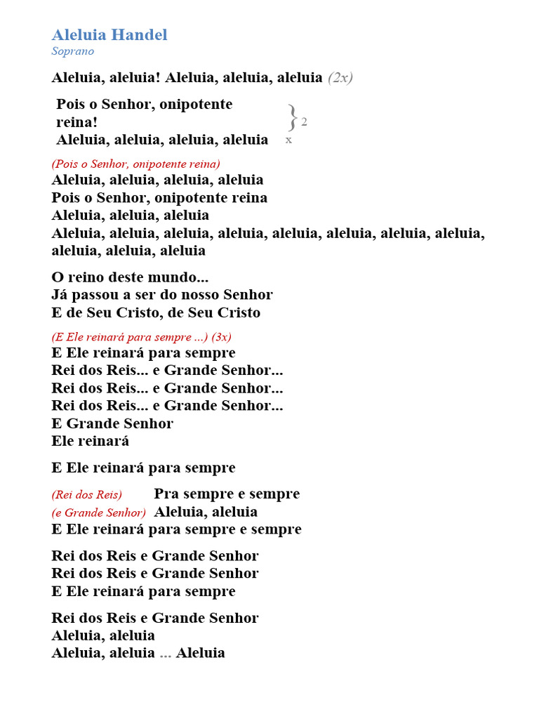 Aleluia Handel - Letra (Soprano) | PDF | Estudos de Línguas ...