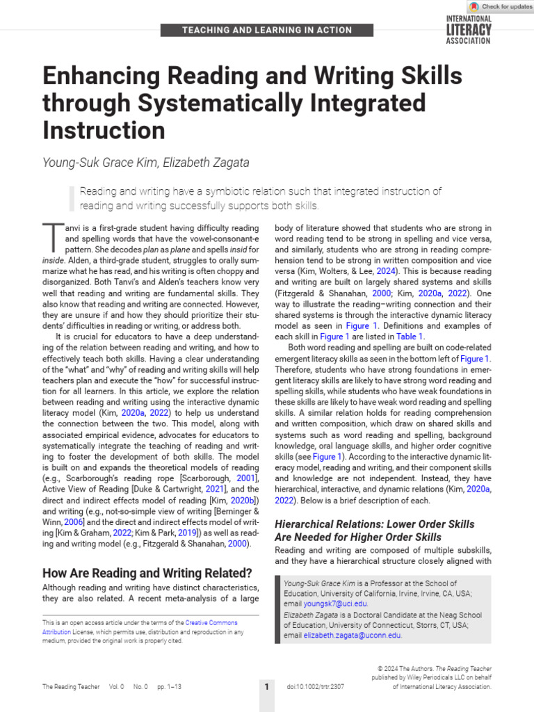 The Reading Teacher - 2024 - Kim - Enhancing Reading and Writing Skills ...