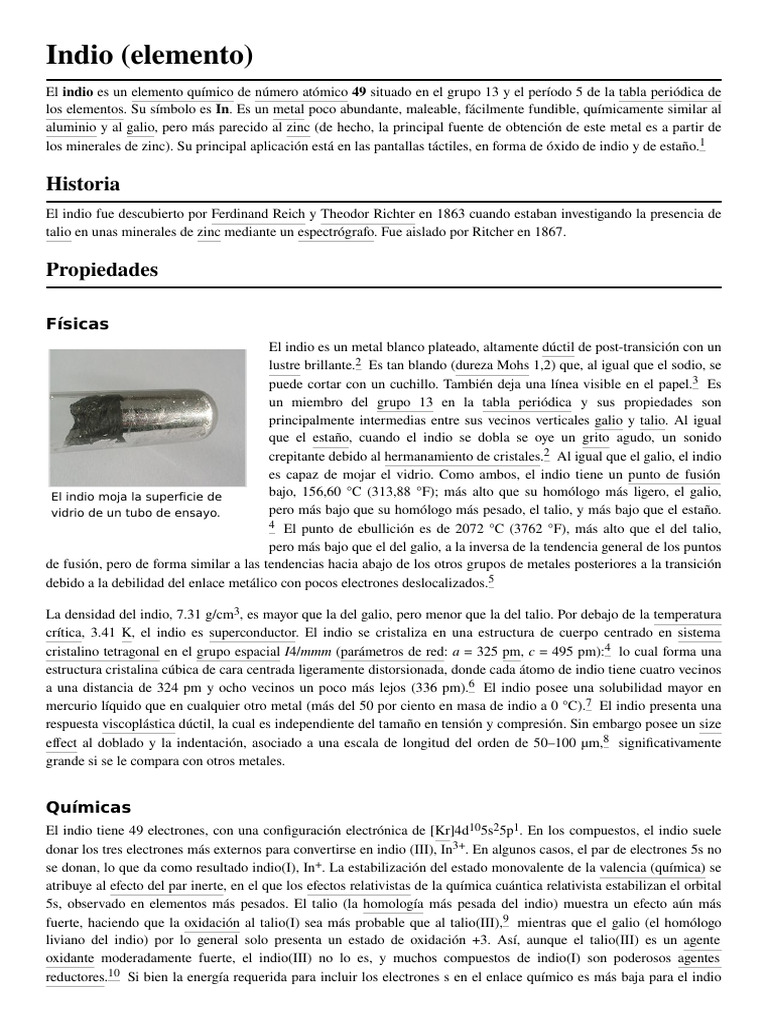 Indio (elemento) | PDF | Sustancias químicas | Química Física