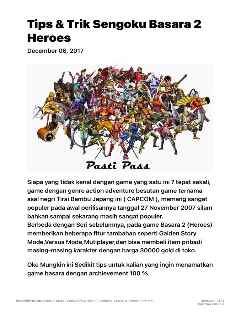 Tips & Trik Sengoku Basara 2 Heroes - Pasti Pas | PDF