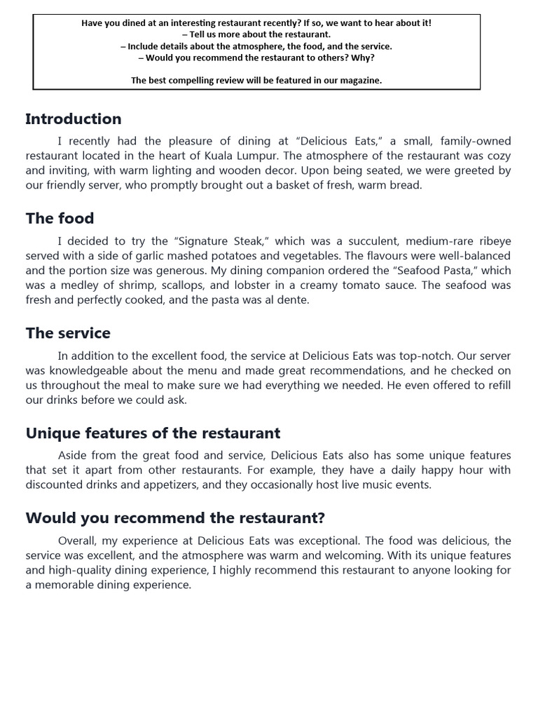 Restaurant Review SPM 4&5 | PDF | Restaurants | Asian Cuisine