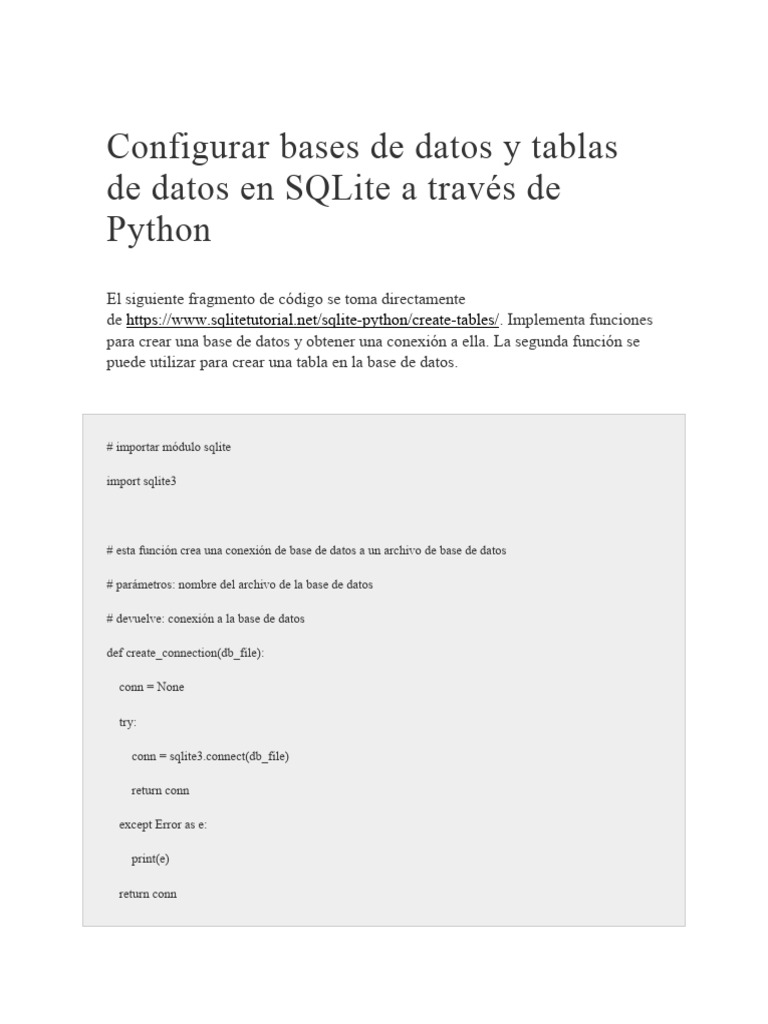 Configurar BBDD y Tablas en SQLite Con Python | PDF | SQL | Python ...