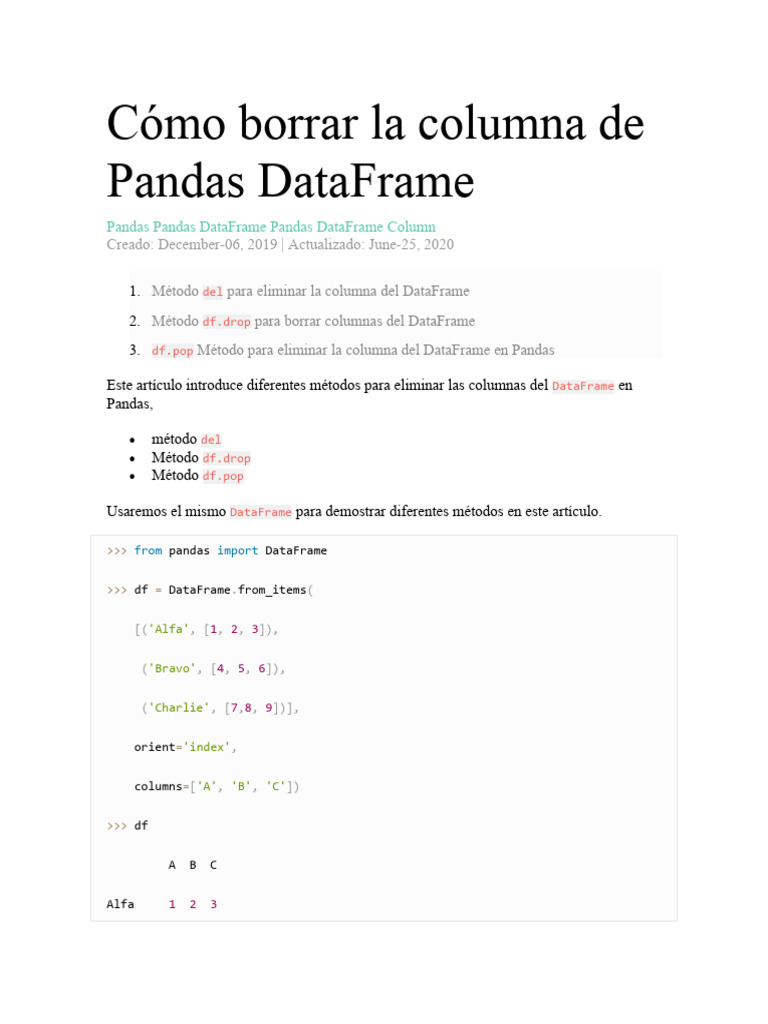 Borrar La Columna de Pandas DataFrame | PDF