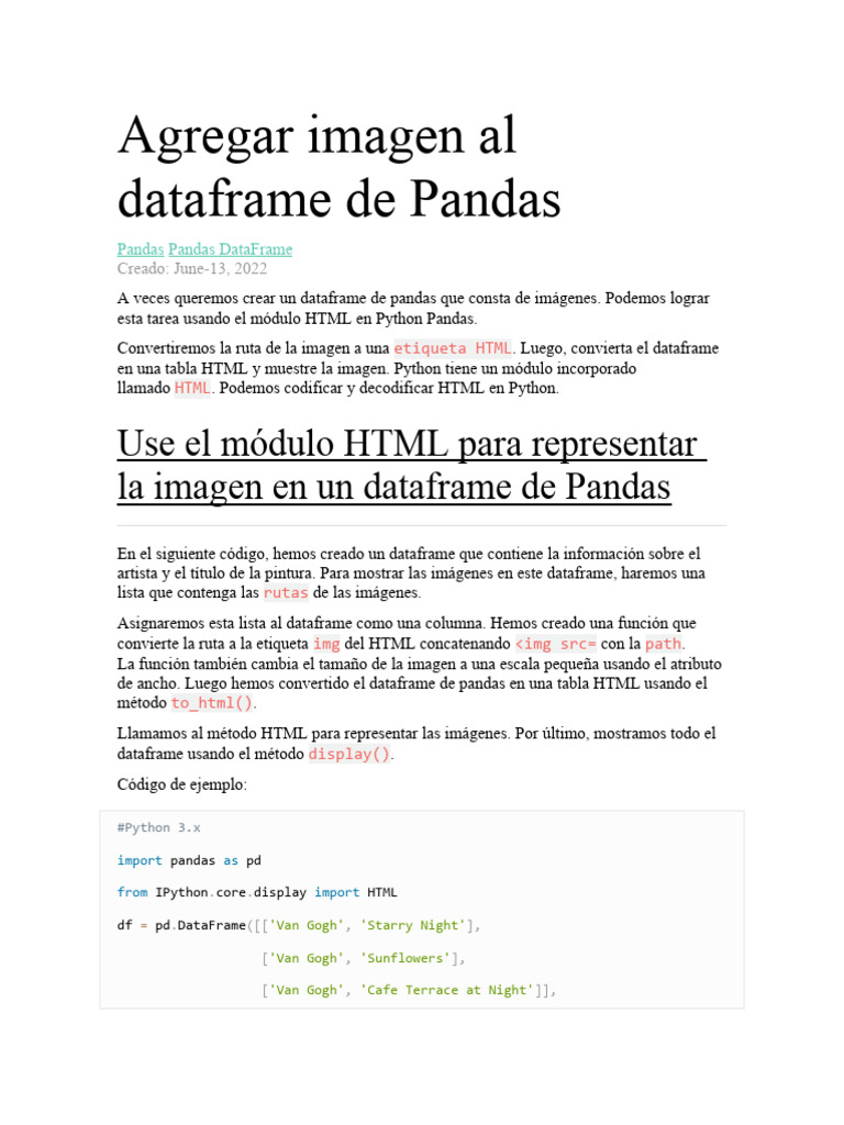Agregar Imagen Al Dataframe de Pandas | PDF
