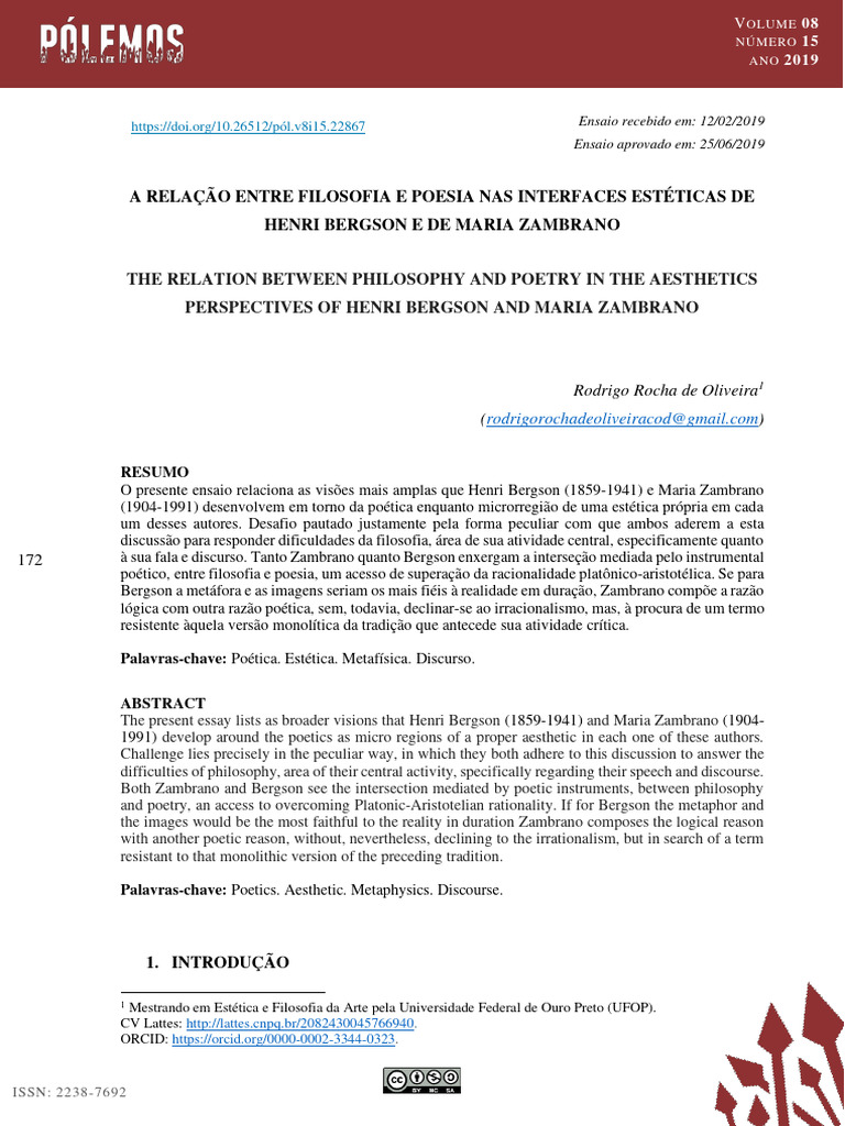 A Relação Entre Filosofia e Poesia Nas Interfaces Estéticas de Henri ...