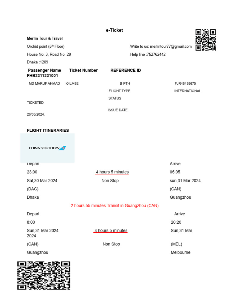 Passenger Name Ticket Number REFERENCE ID FHB2311231001 | PDF | Aviation