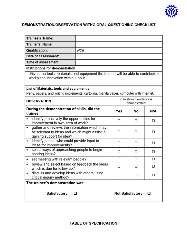 DEMONSTRATION-CHECKLIST | PDF | Educational Assessment | Brainstorming