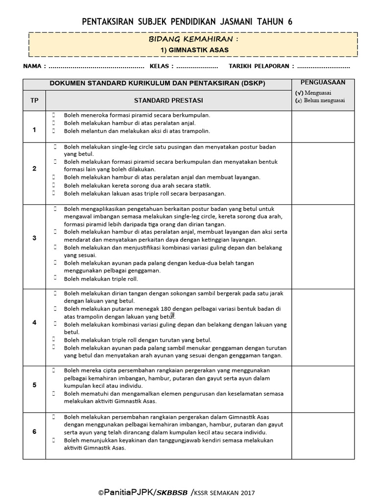 Borang PBD PJPK Tahun 6 | PDF