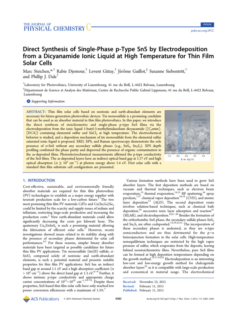 2013 - Direct Synthesis of Single-Phase P-Type SNS by Electrodeposition From A Dicyanamide Etc ...