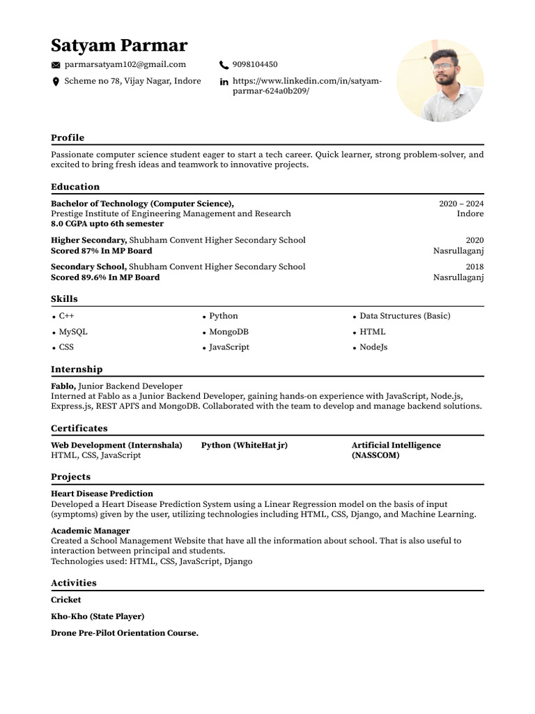 Satyam Parmar Resume A | PDF | Business | Computers