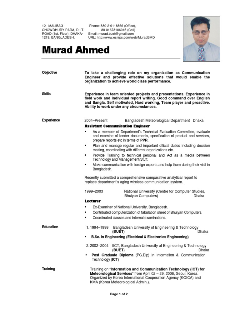 CV Murad BMD | PDF | Bangladesh | Engineering