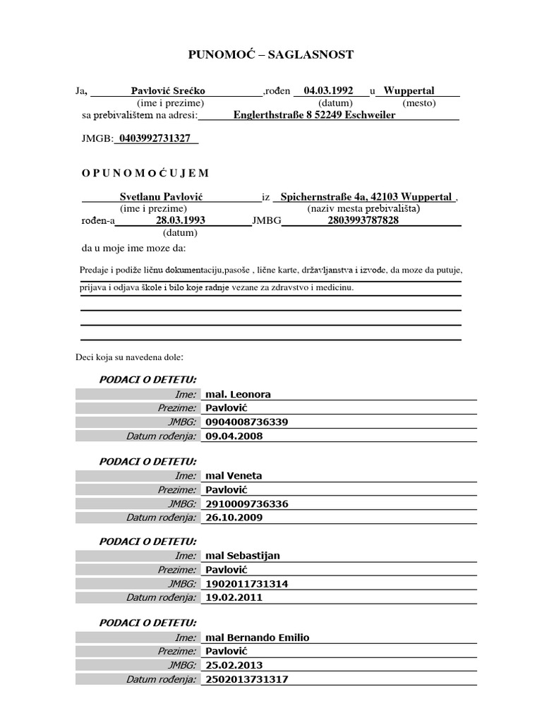 Punomoc Obrazac | PDF