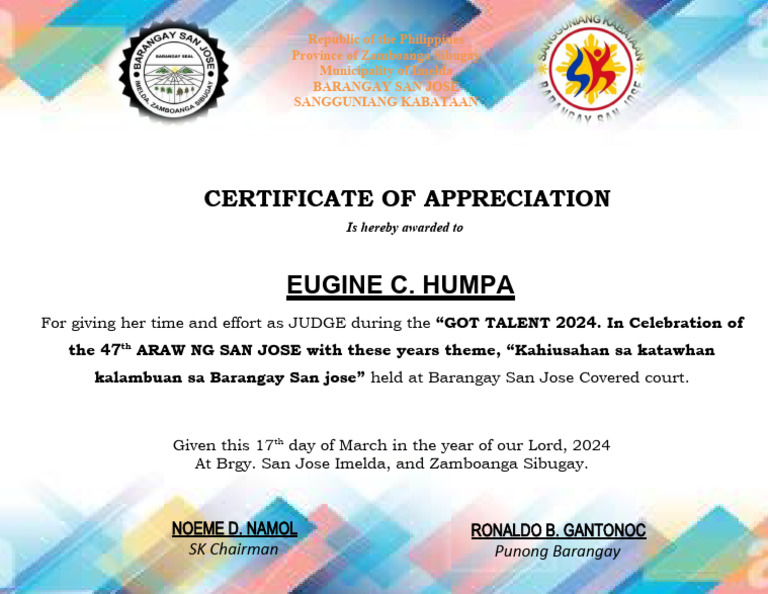 Certificate of Appreciation for Judge | PDF