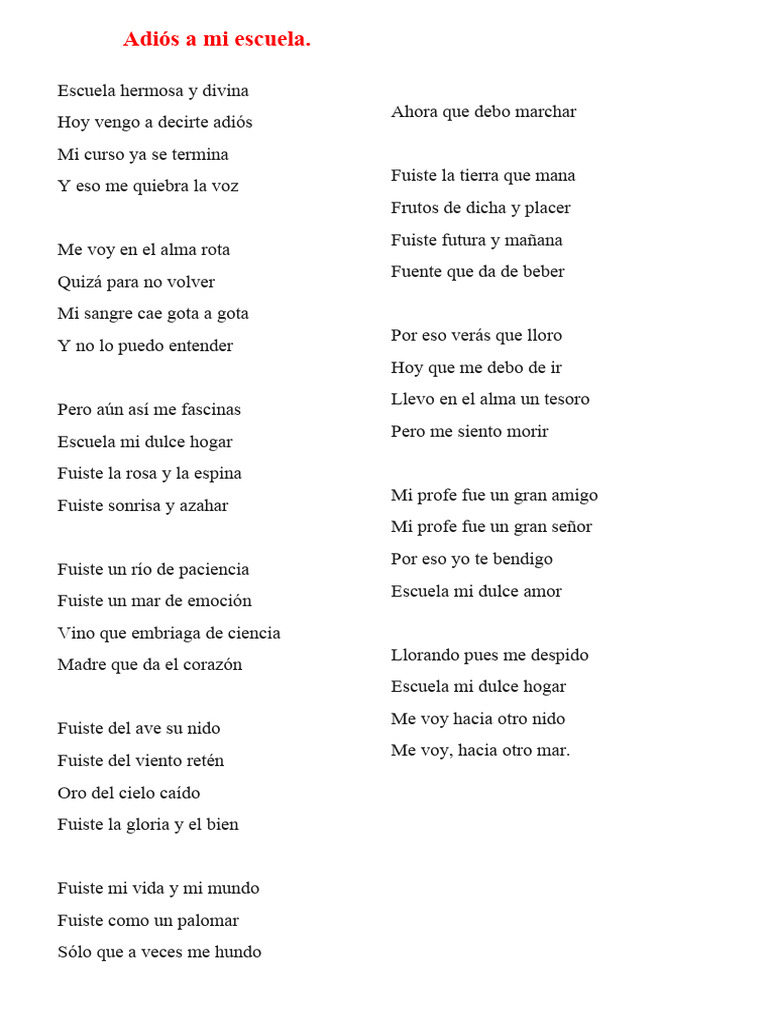 Adiós A Mi Escuela | PDF