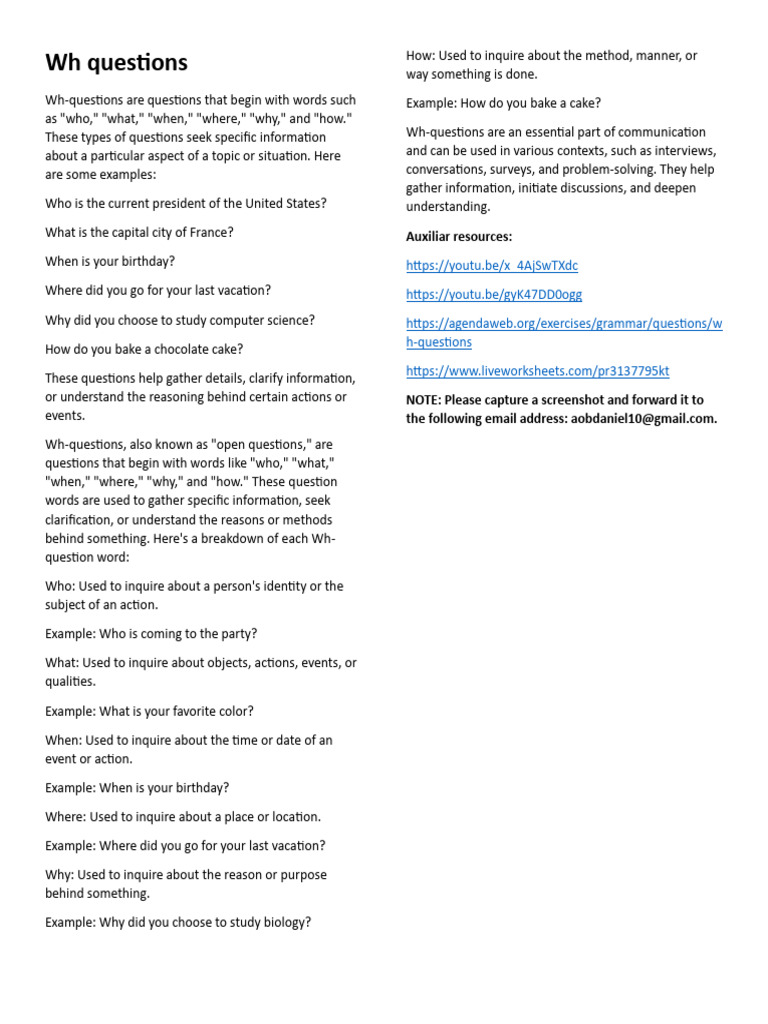 WH Questions | PDF | Question | Information