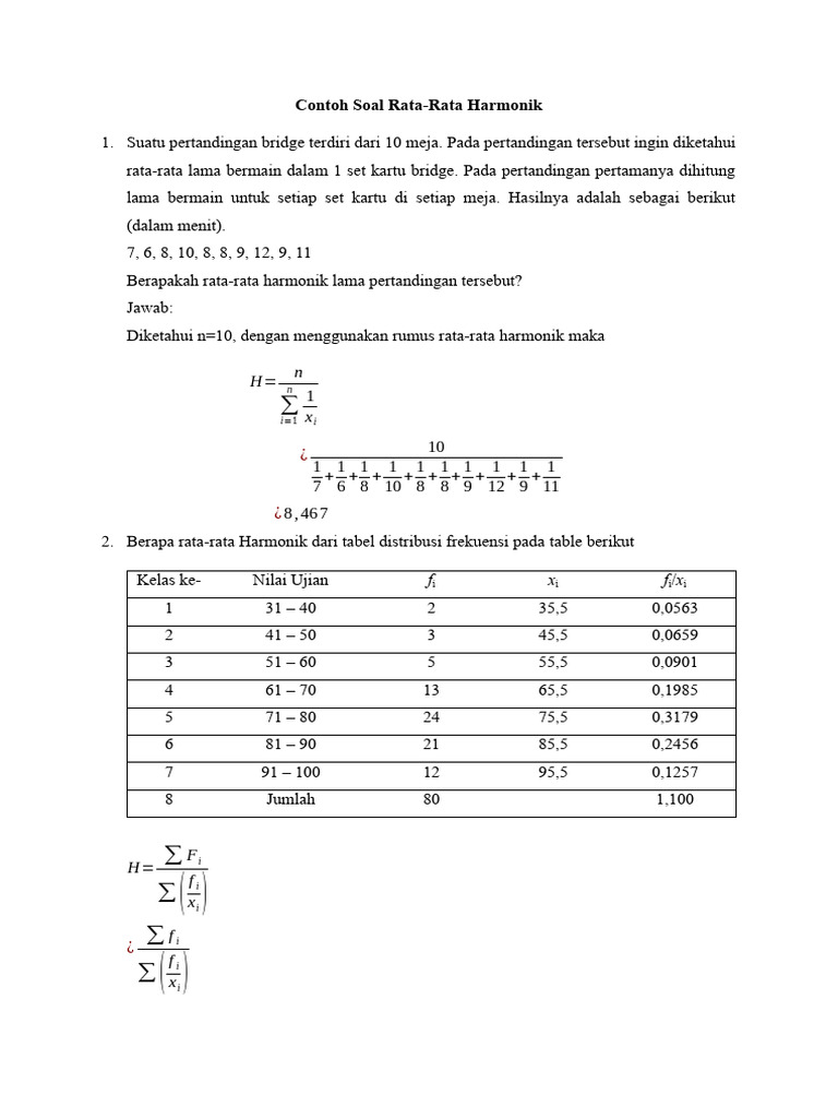 Contoh Soal Rata-Rata Harmonik | PDF | Metode & Bahan Ajar