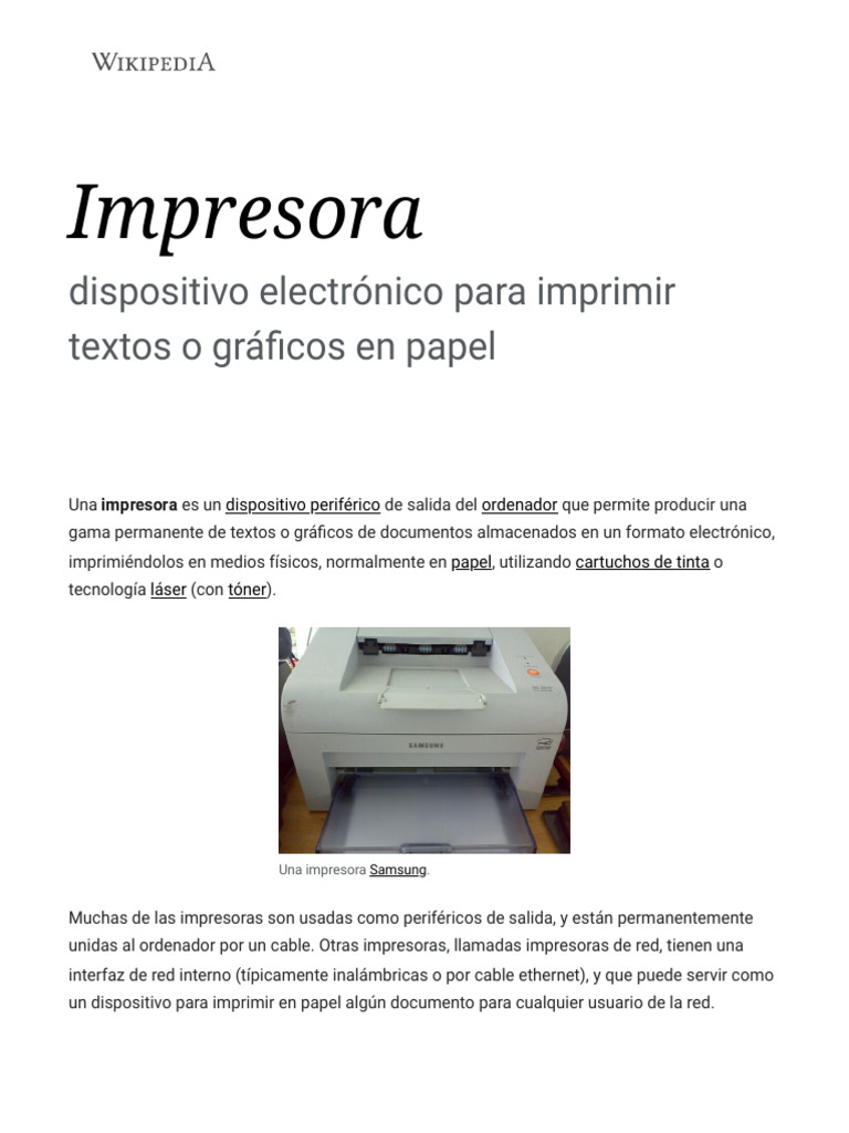 Impresora - Wikipedia, La Enciclopedia Libre | PDF | Impresora ...