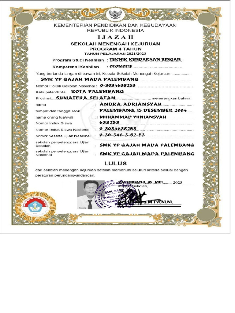 Andra Adriansyah Palembang, 15-12-2004 Muhammad Yuniansyah SMK Yp Gajah ...