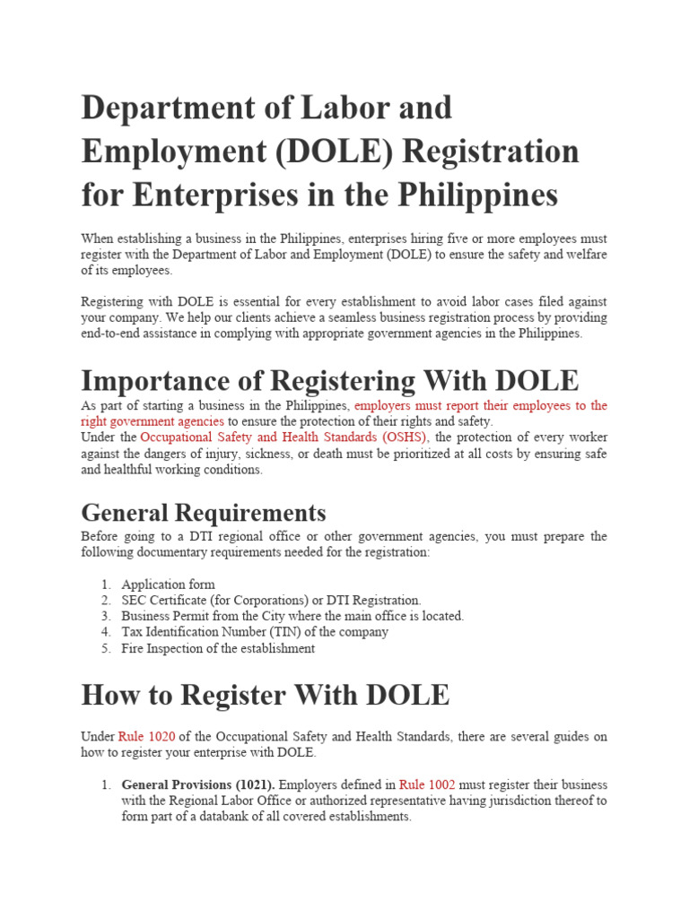DOLE Registration Guide for Employers | PDF | Employment | Welfare