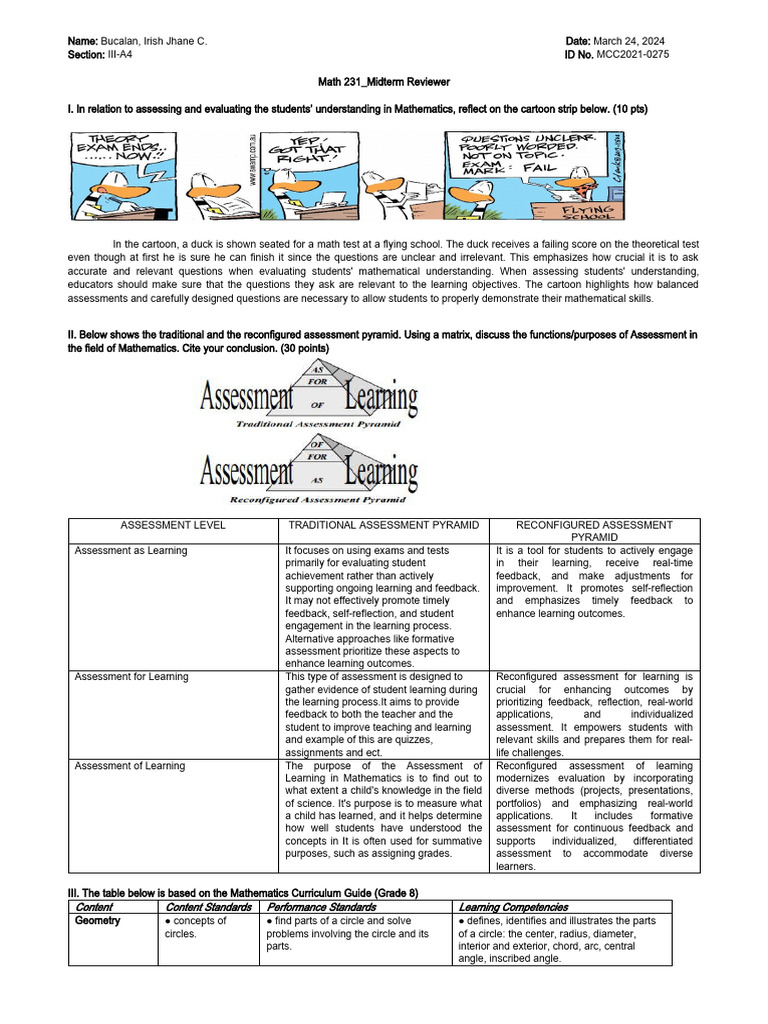Math 231 - Midterm Reviewer | PDF | Educational Assessment | Circle