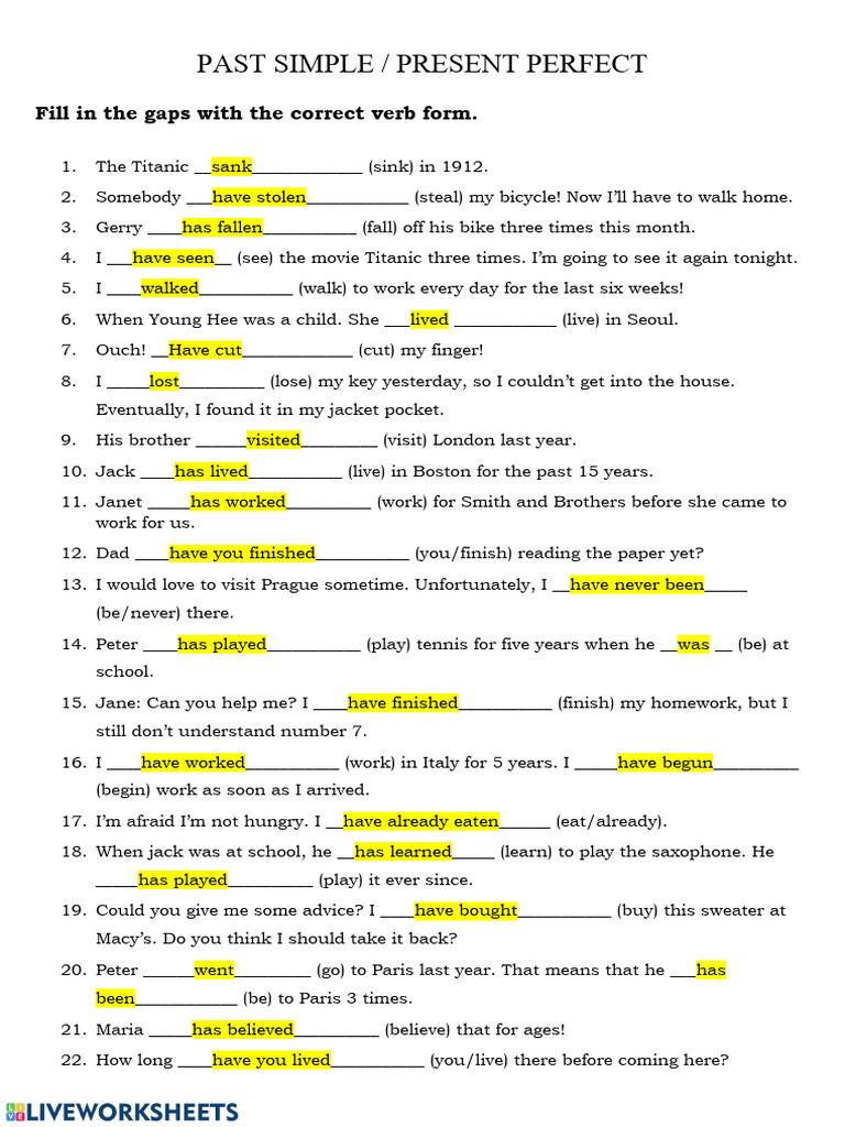 Past Simple vs Present Perfect Exercises | PDF | Language Arts & Discipline